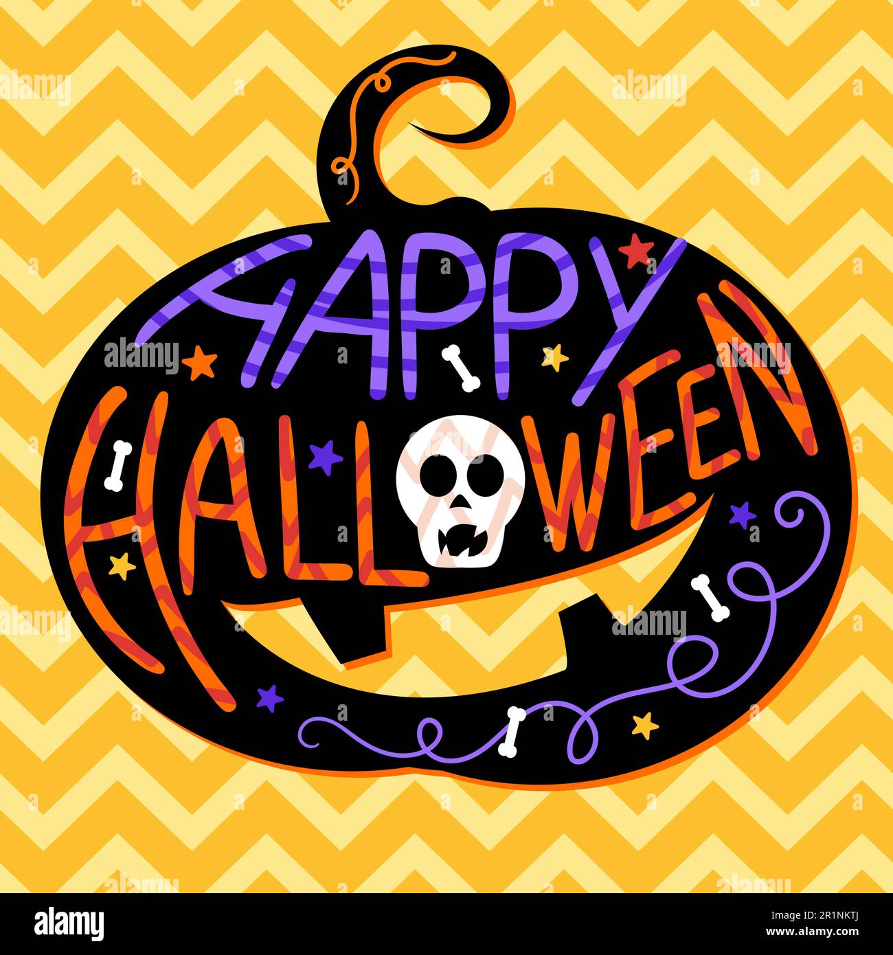 Halloween card for party and sale with pumpkin and hand drawn ...