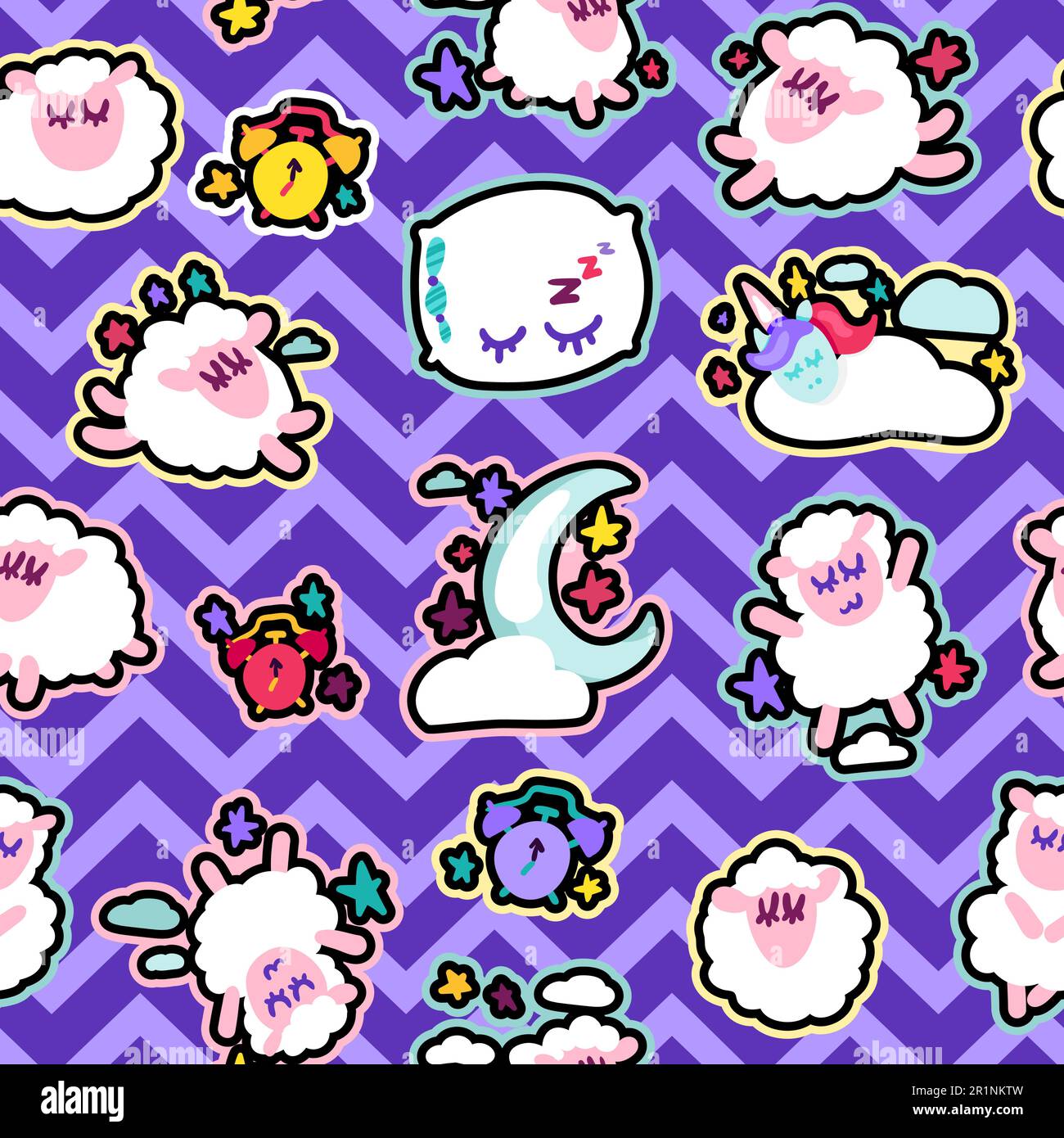 Night rest, bedtime vector seamless pattern. Wallpaper with cute ...