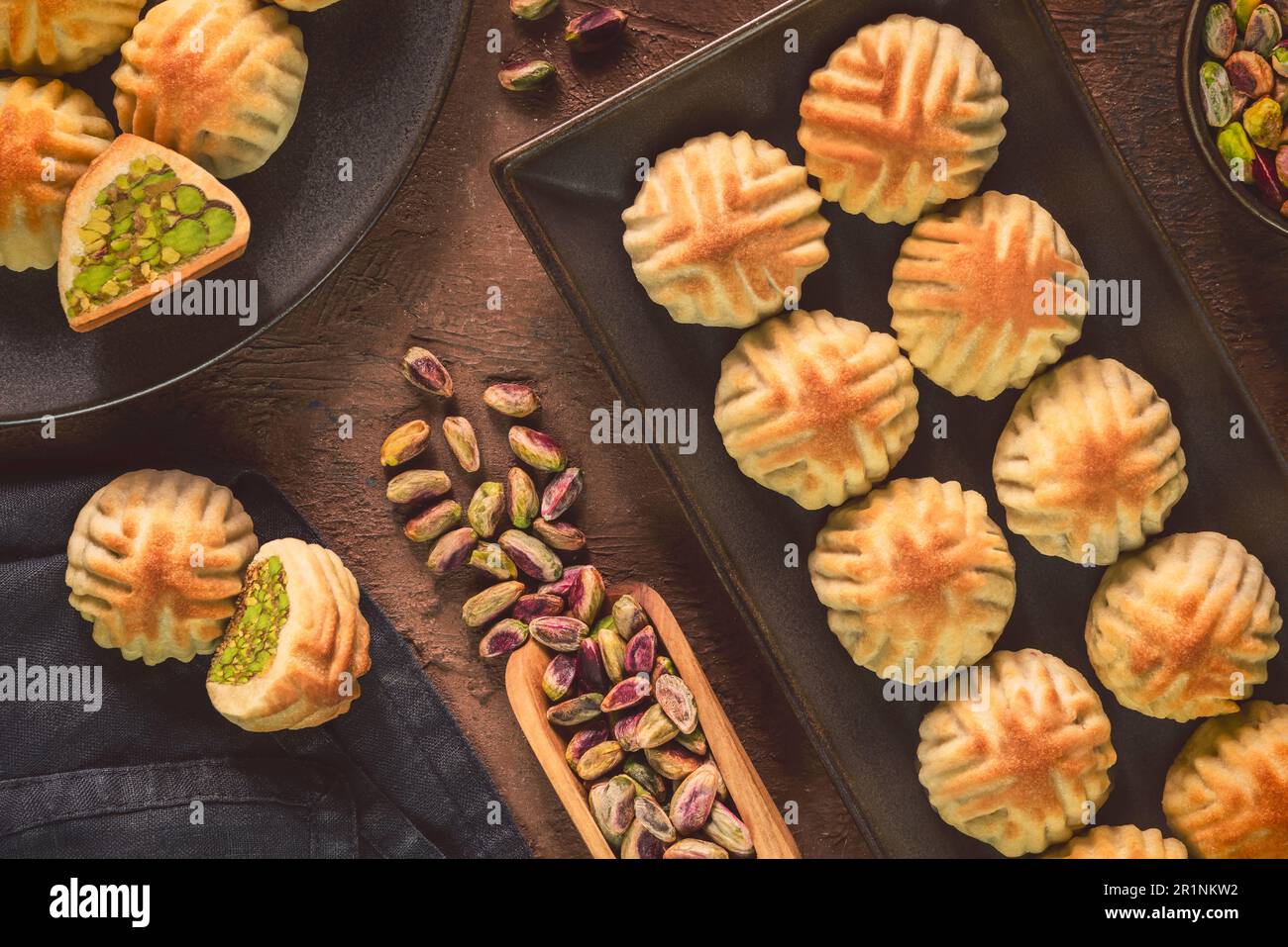 Arabic Cuisine; Middle Eastern traditional "Maamoul or Mamool Pistachio ...