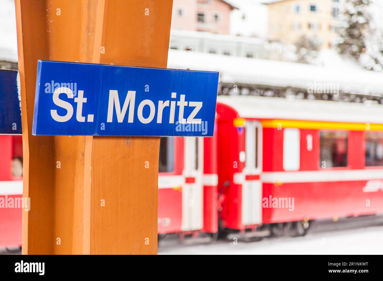 Signseen of the famous St. Moritz Train Station in Switzerland Stock ...