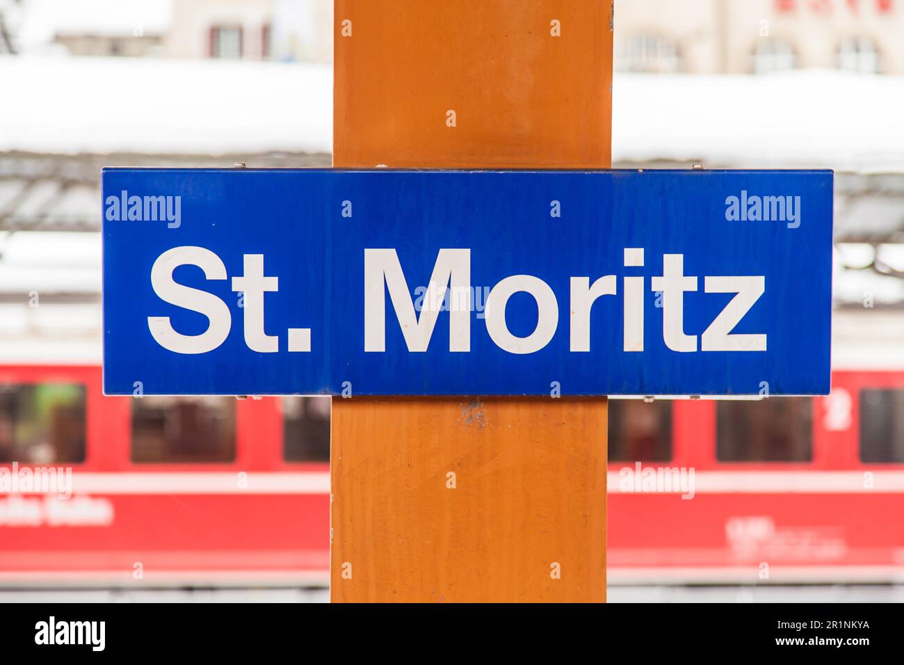 Signseen of the famous St. Moritz Train Station in Switzerland Stock ...