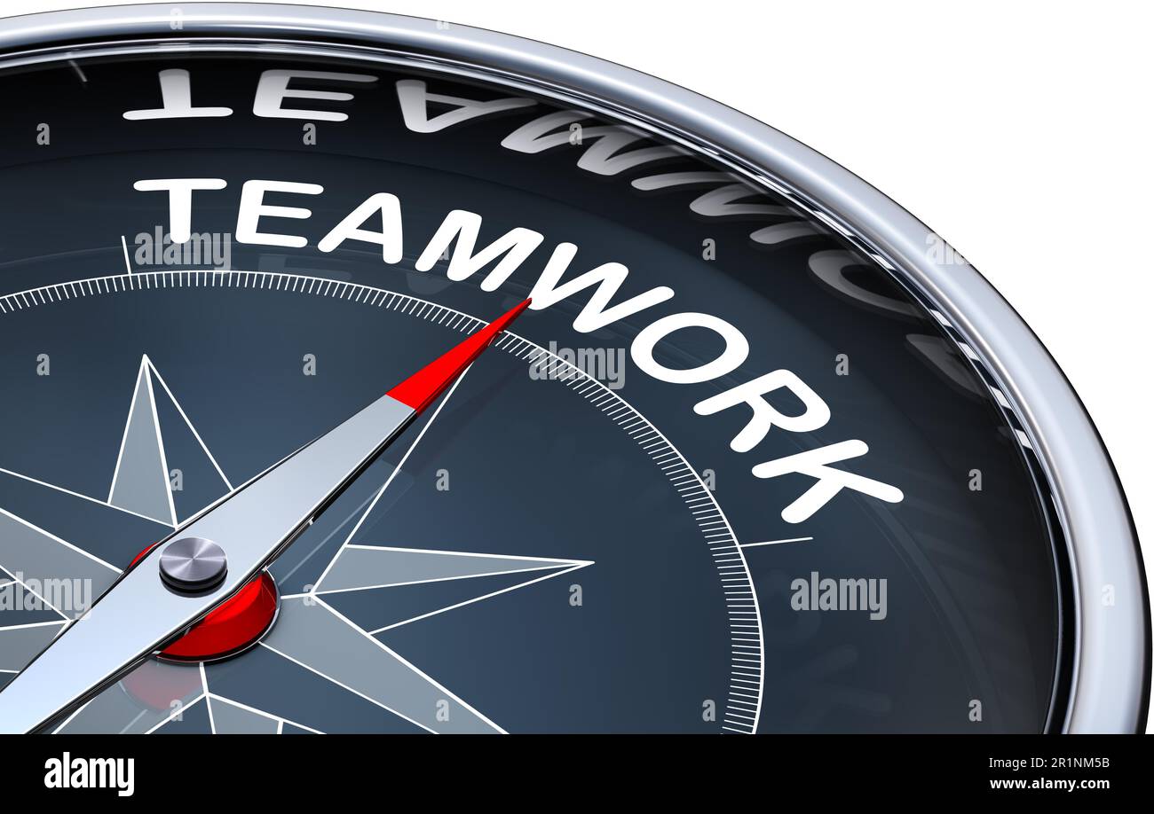 3d rendering of a compass with a teamwork icon Stock Photo - Alamy