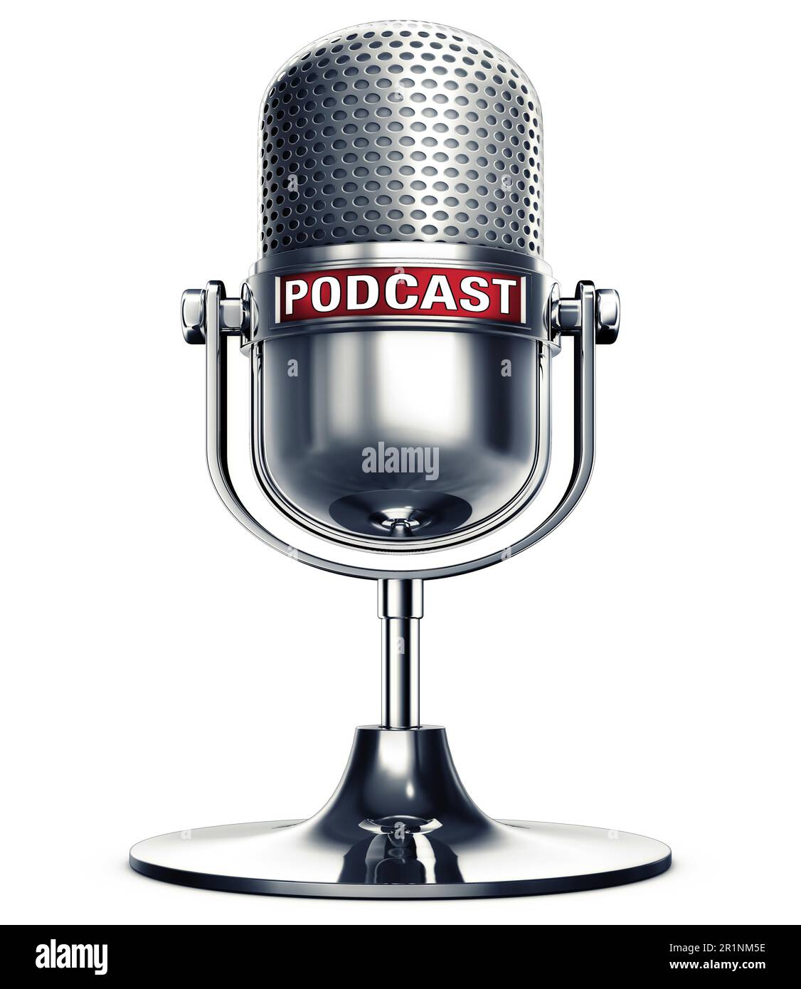 3D rendering of a microphone with a podcast icon Stock Photo - Alamy