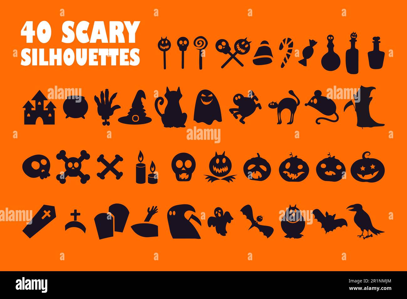 Halloween black glyph icons set on white space. Mystical silhouette ...
