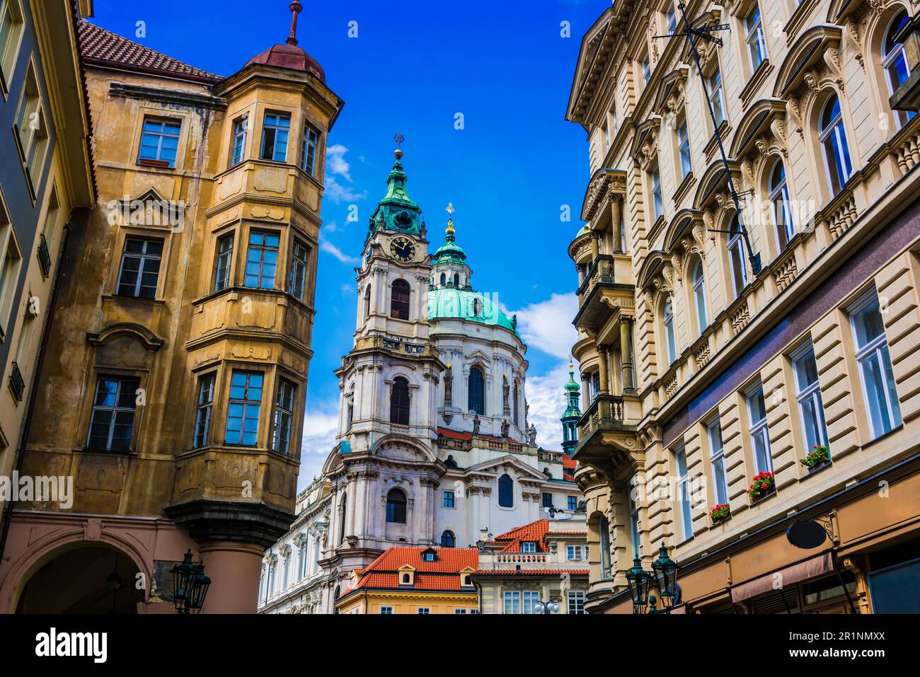 Historic architecture of downtown Prague, Czech Republic. Mostecka ...