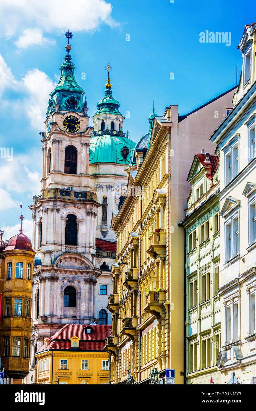 Historic architecture of downtown Prague, Czech Republic. Mostecka ...