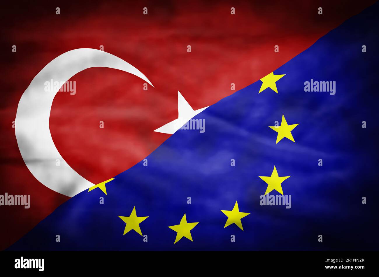 Turkey and European Union mixed flag. Wavy flag of Turkey and European ...
