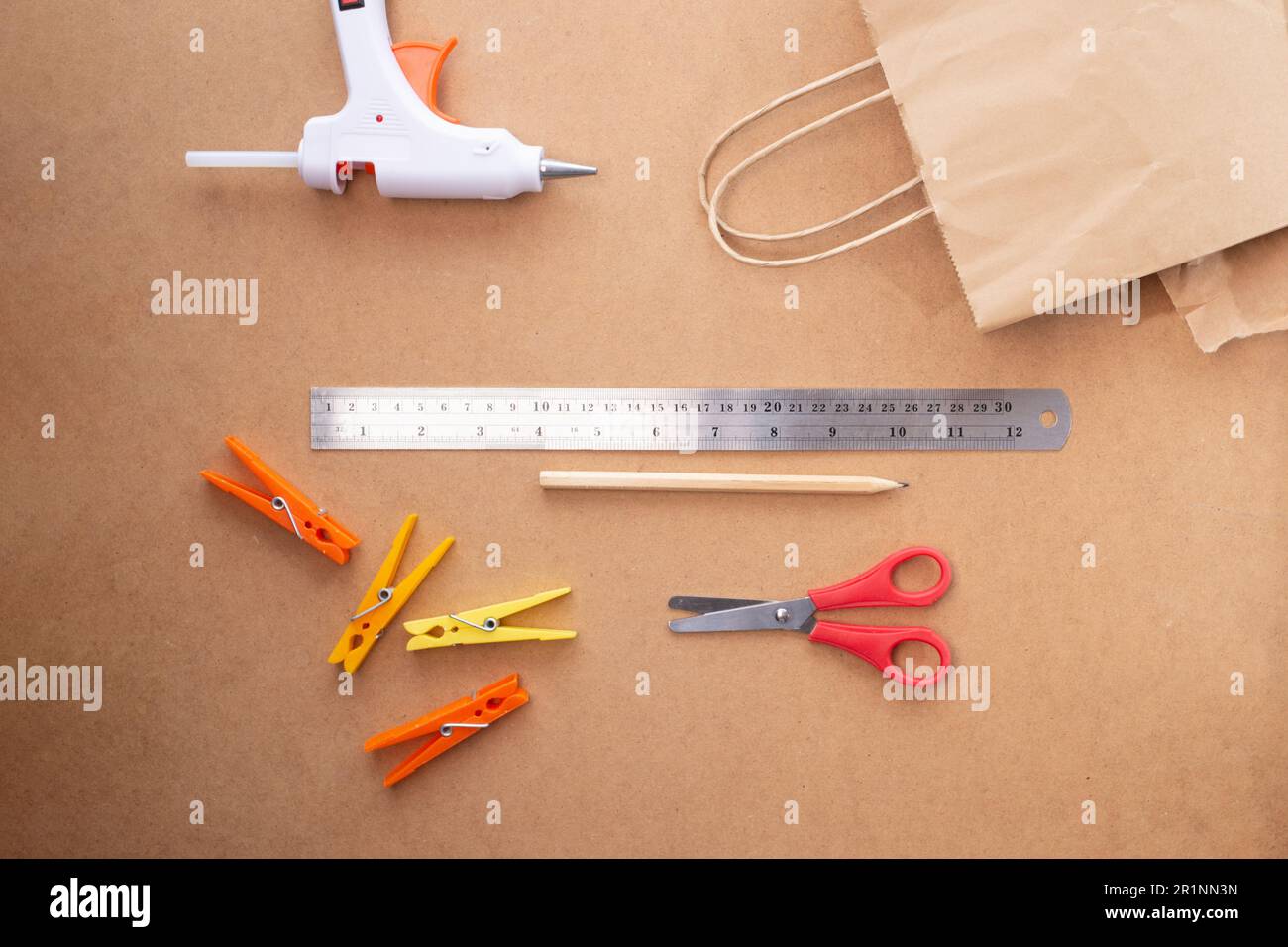 basket from a paper bag, a simple master class, materials Stock Photo ...