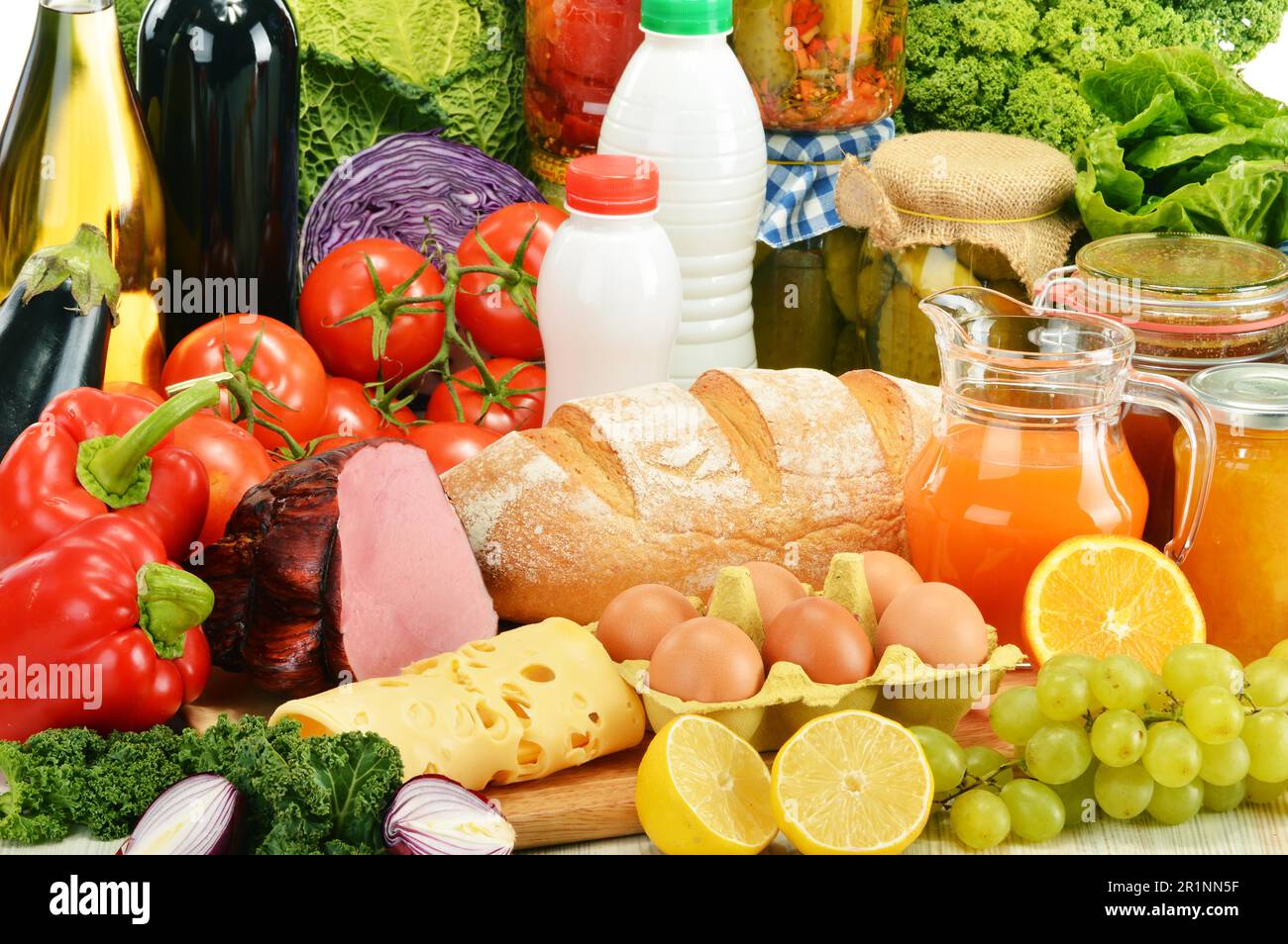 Composition with variety of grocery products Stock Photo - Alamy