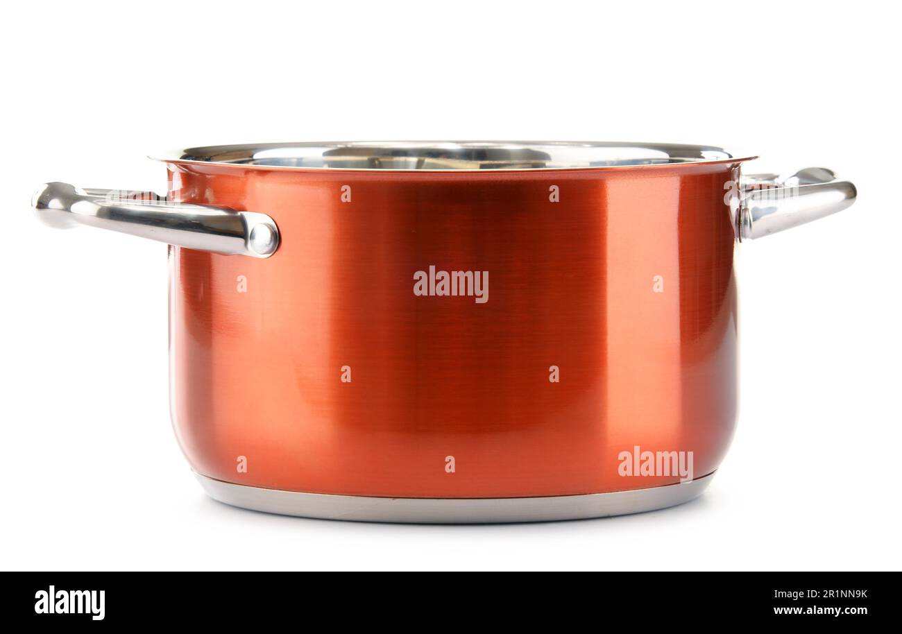 Empty steel pot isolated on white background Stock Photo - Alamy