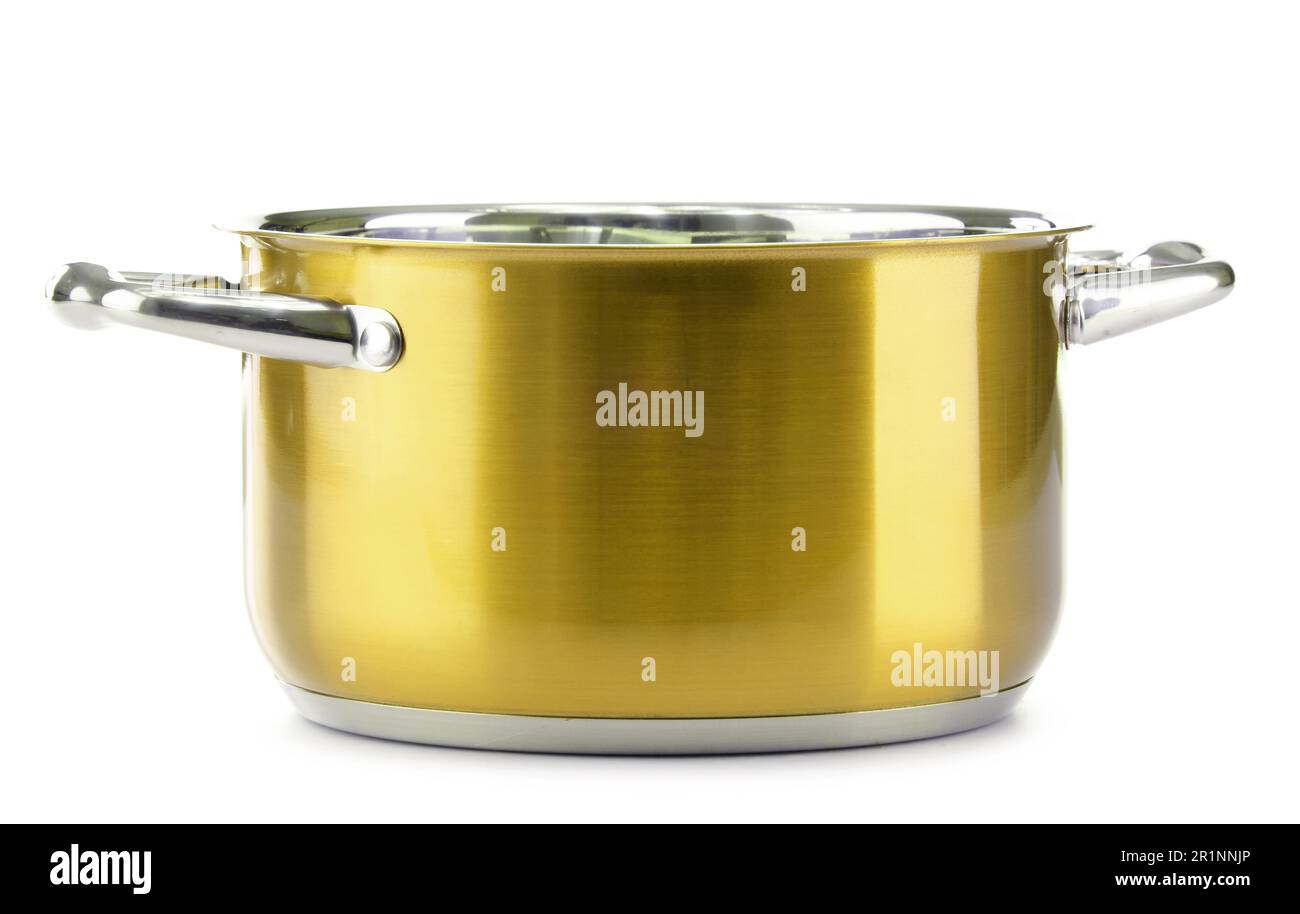 Empty steel pot isolated on white background Stock Photo - Alamy