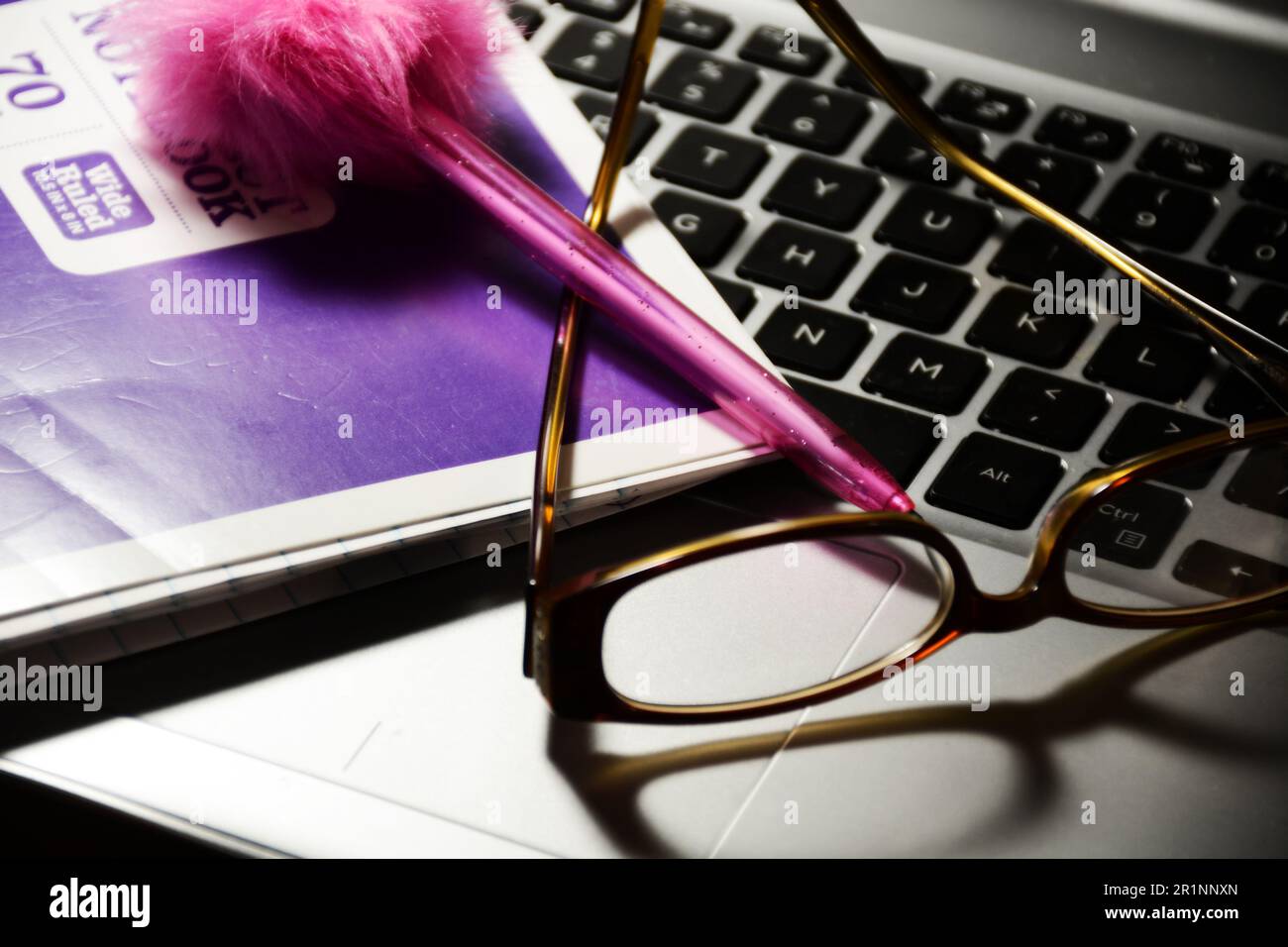 Lenses Notebook and Computer Stock Photo - Alamy