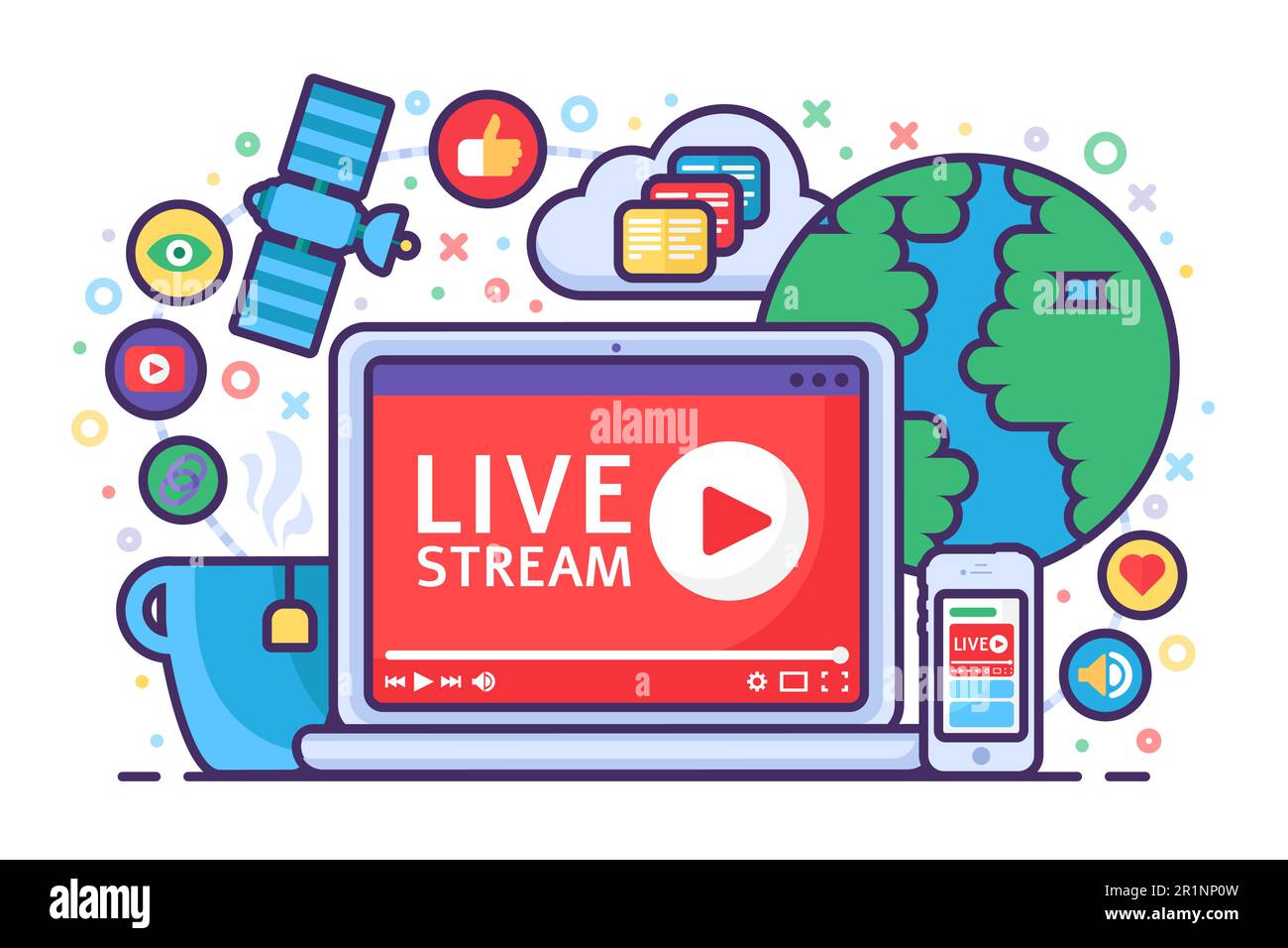 Live stream concept icon. Online broadcast news idea semi flat ...