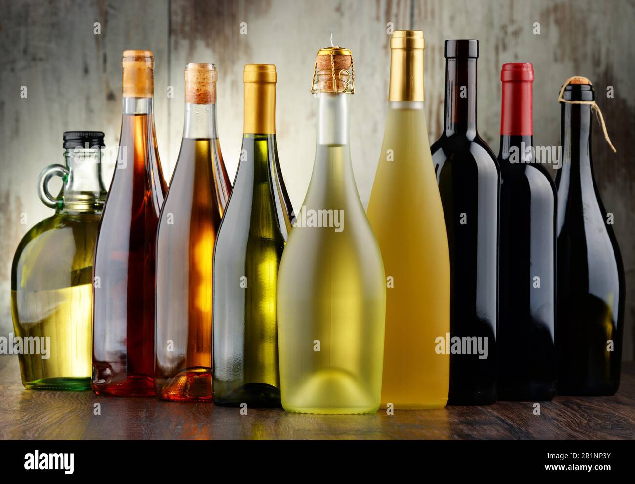 Composition with assorted bottles of wine Stock Photo - Alamy