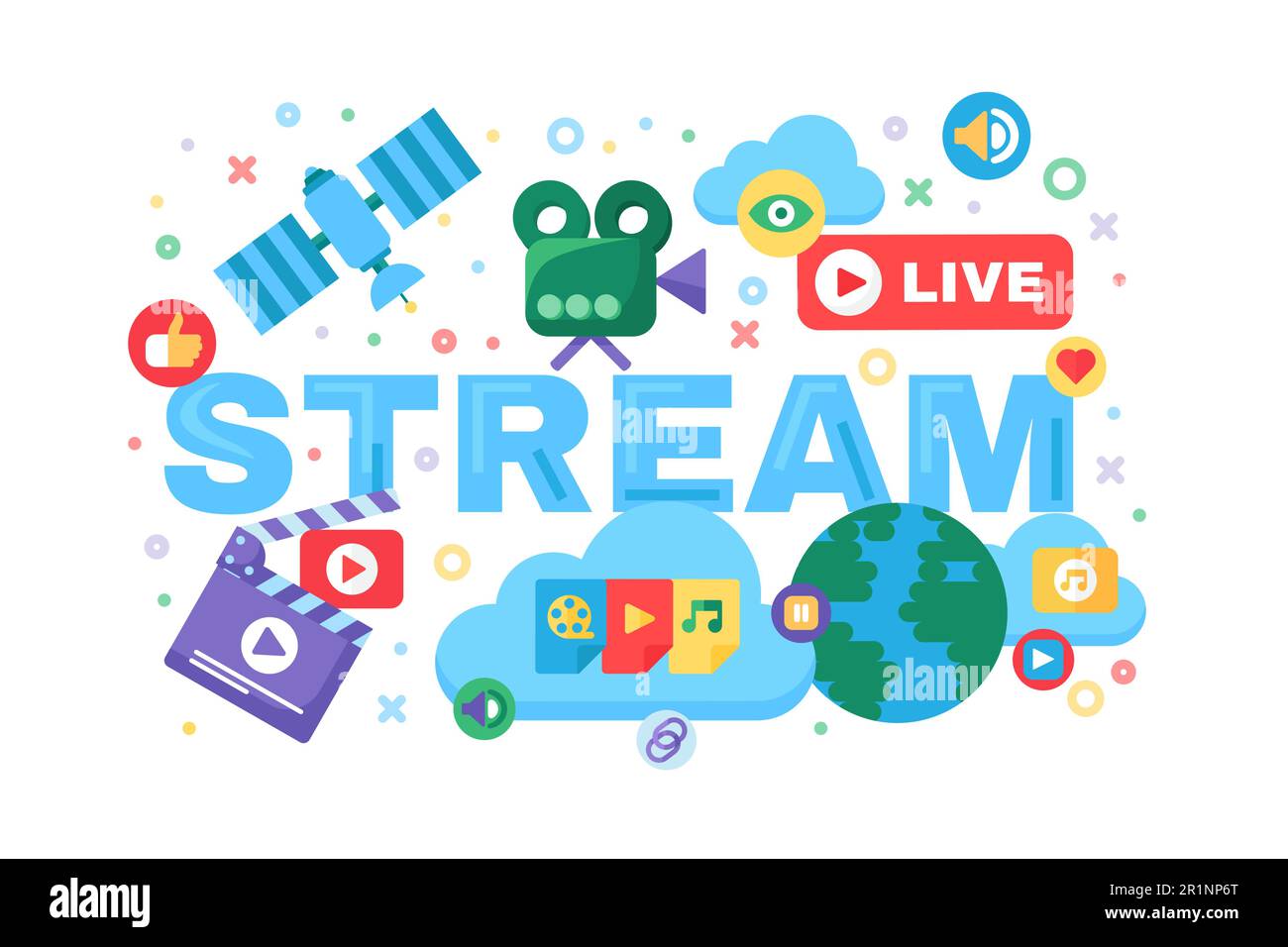 Global news semi flat banner vector template. Live stream concept icon ...