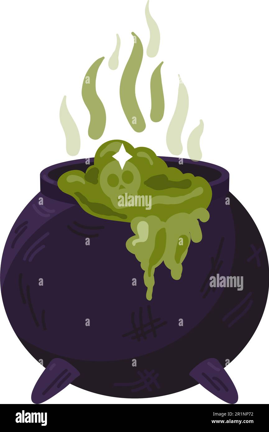 Witch cauldron with bubbling green liquid isolated. Magic potion ...