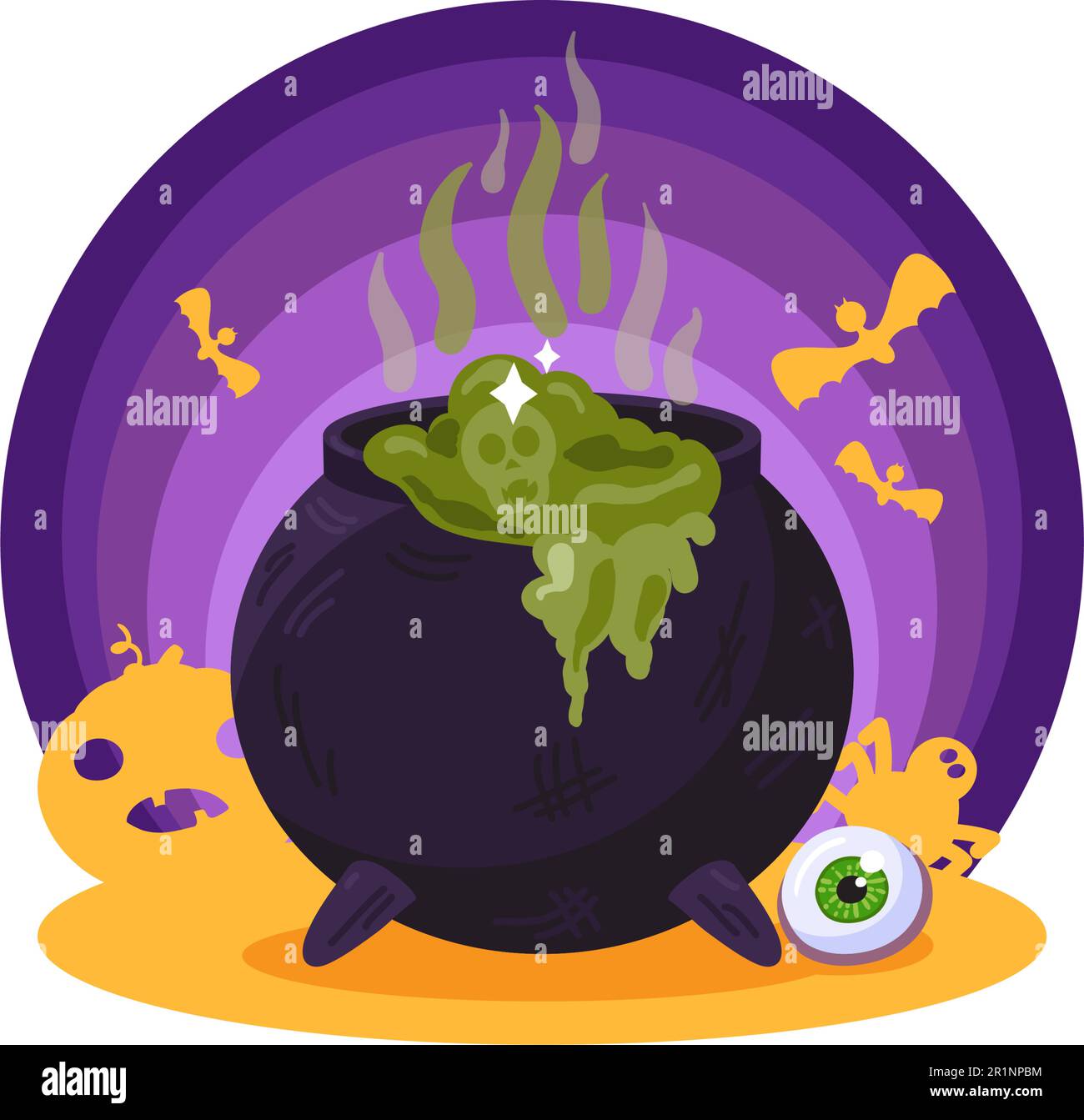 Witch cauldron with green potion. Halloween holiday symbol for scary ...