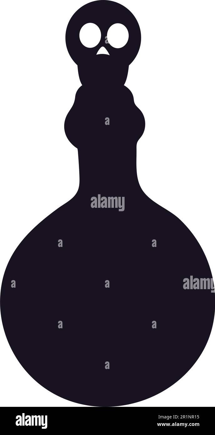 Bottle of Halloween poison with cork of human skull. Black silhouette ...