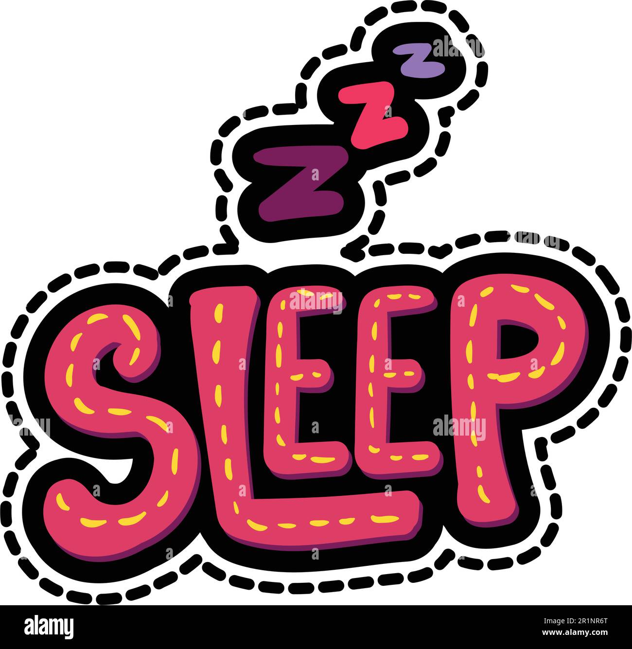 Zzz, sleep lettering stitched frame illustration. Good night dash line ...