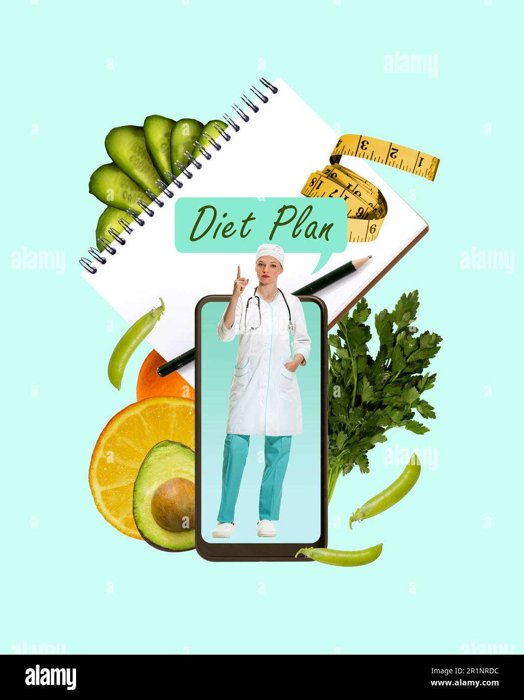 Young girls, doctor, nutritionist making dieting plan with healthy food ...