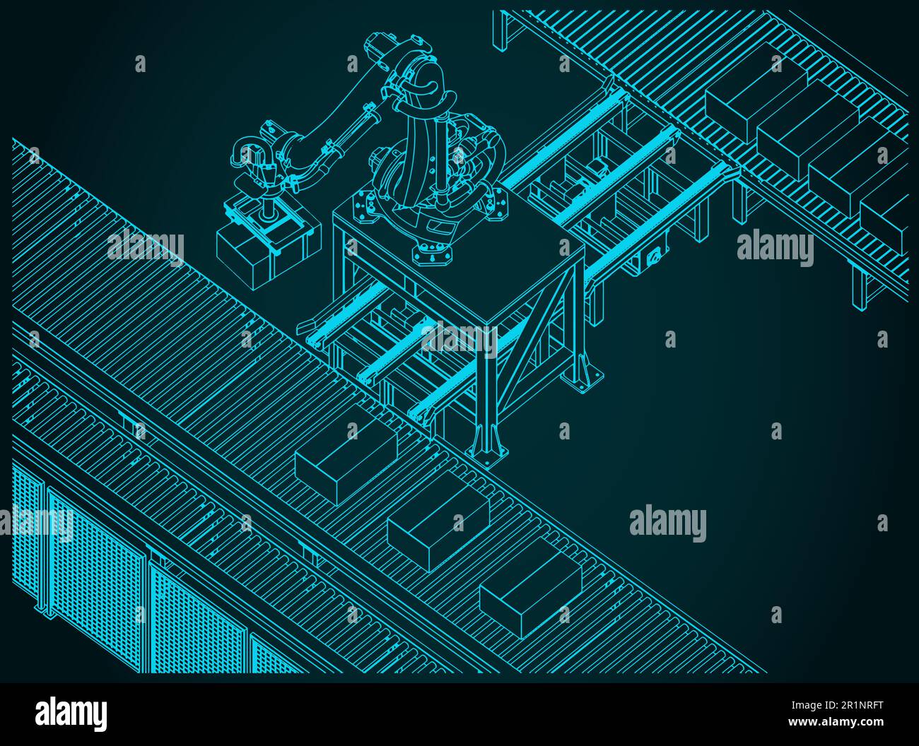 Stylized vector illustration of robotic factory conveyor line Stock ...
