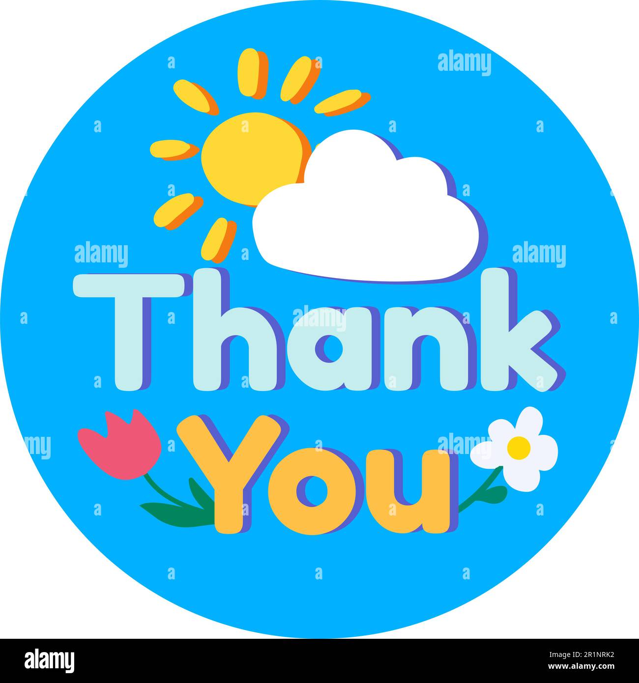 Thank you color printable sticker. Clear sunny day concept icon. Thanks ...