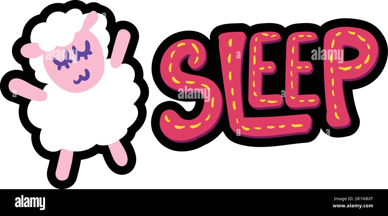 Sheep with sleep lettering patch. Stitched frame flat sticker. Dash ...