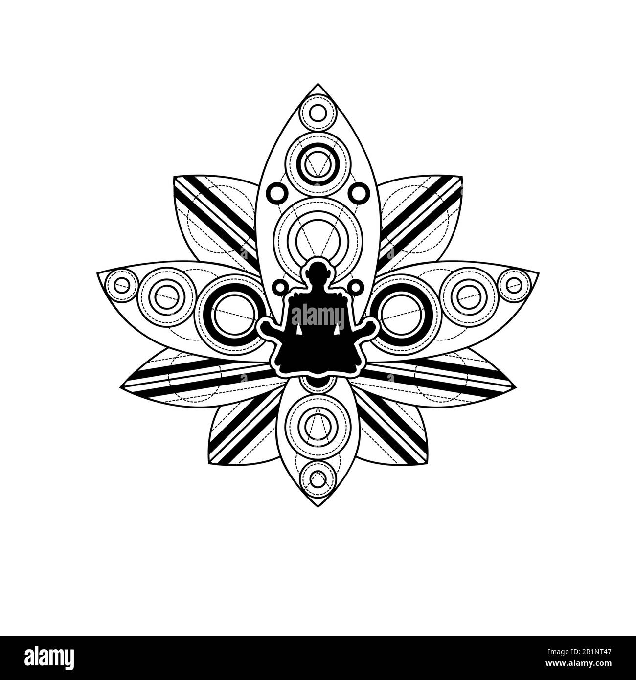 Human Silhouette with Lotus Flower Vector Template. Yoga Label Isolated ...