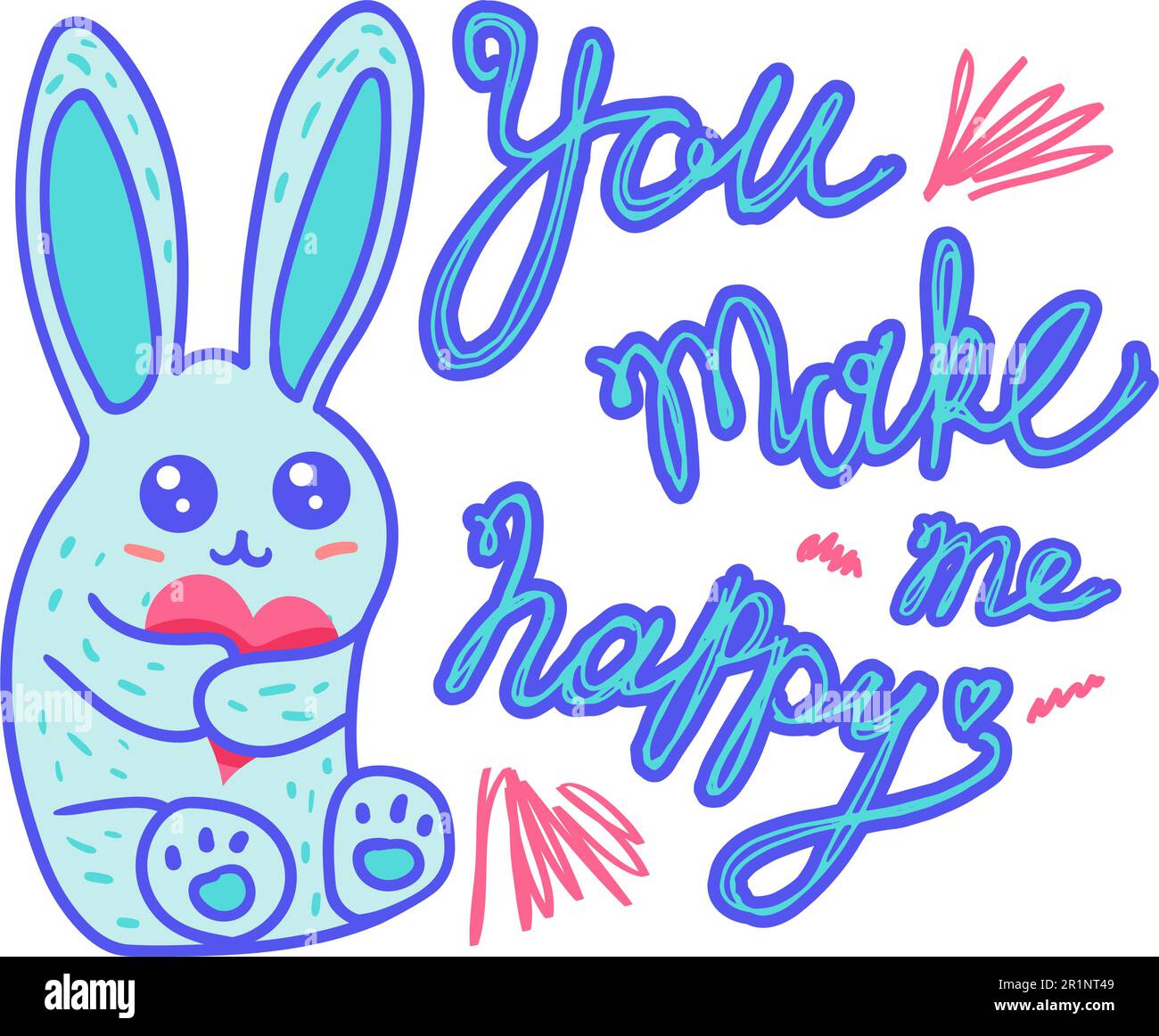 You make me happy hand drawn poster with cute rabbit and creative ...