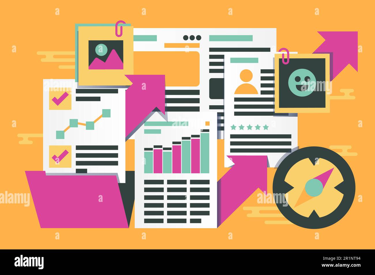 Company stats report abstract vector illustration. Staff CV analysis ...