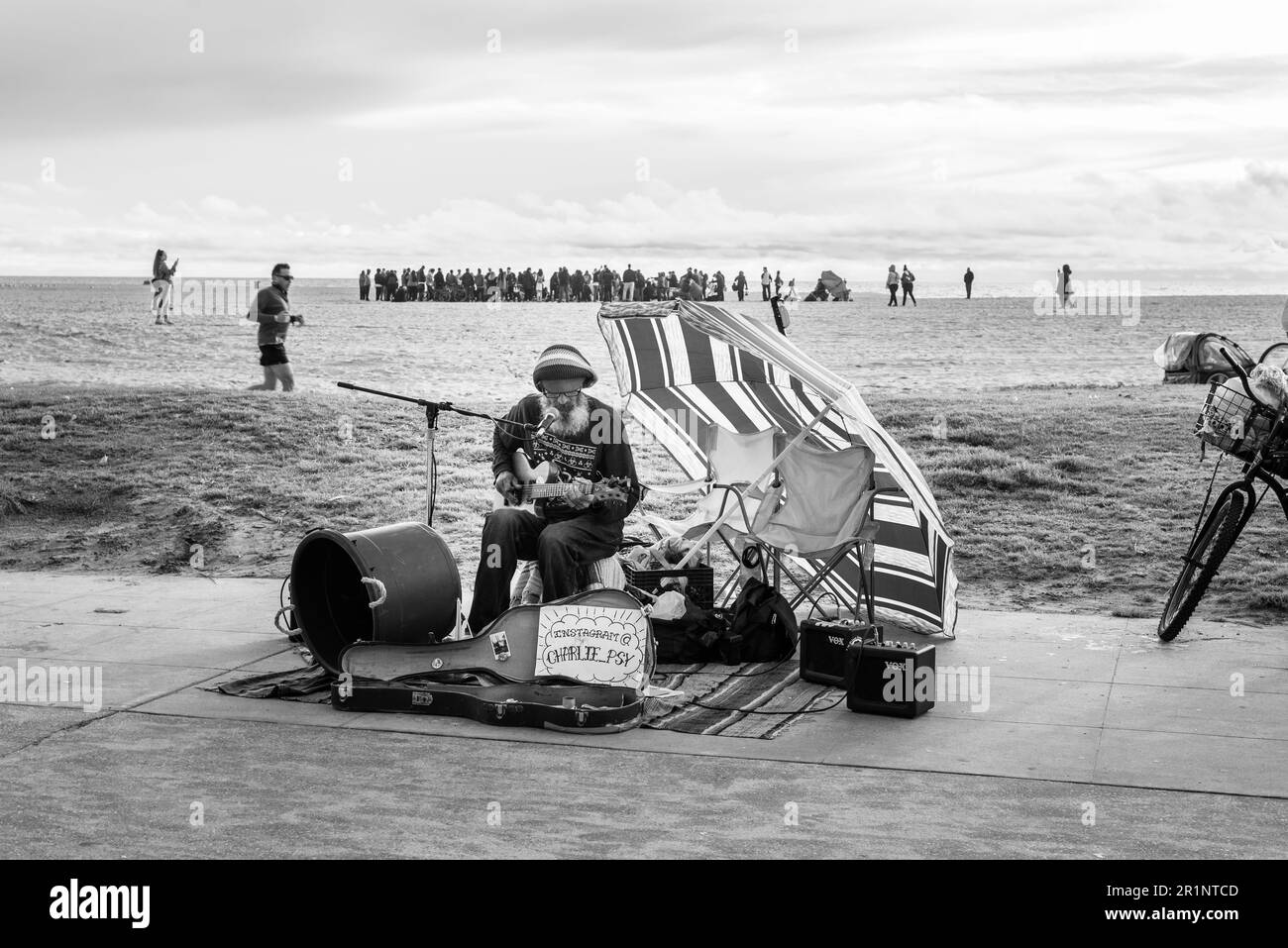 Urban scene boardwalk in Black and White Stock Photos & Images - Alamy