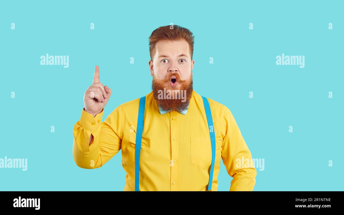 Funny surprised fat man who suddenly came up with great idea or ...