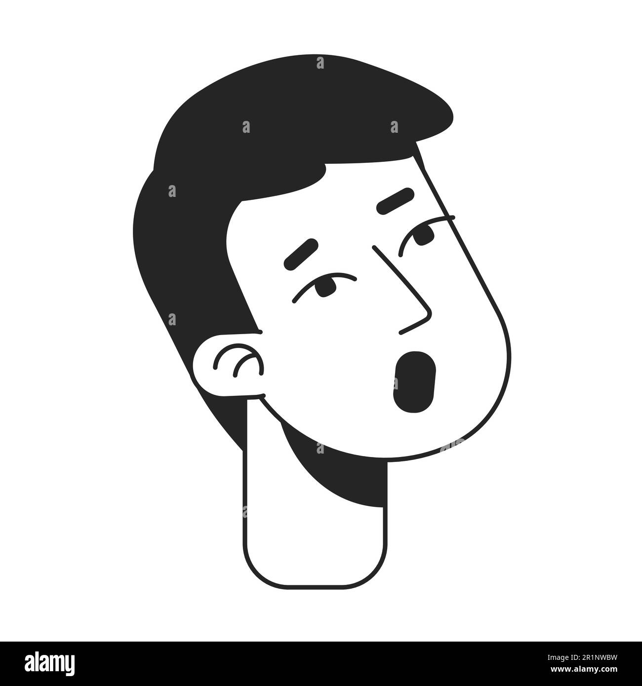 Surprised Man With Mouth Open Monochrome Flat Linear Character Head