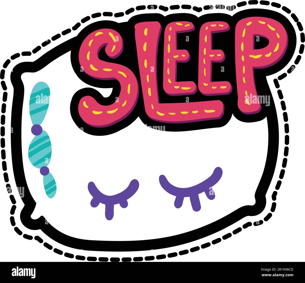 Pillow stitched frame illustration. Sleep lettering. Good night, sweet ...