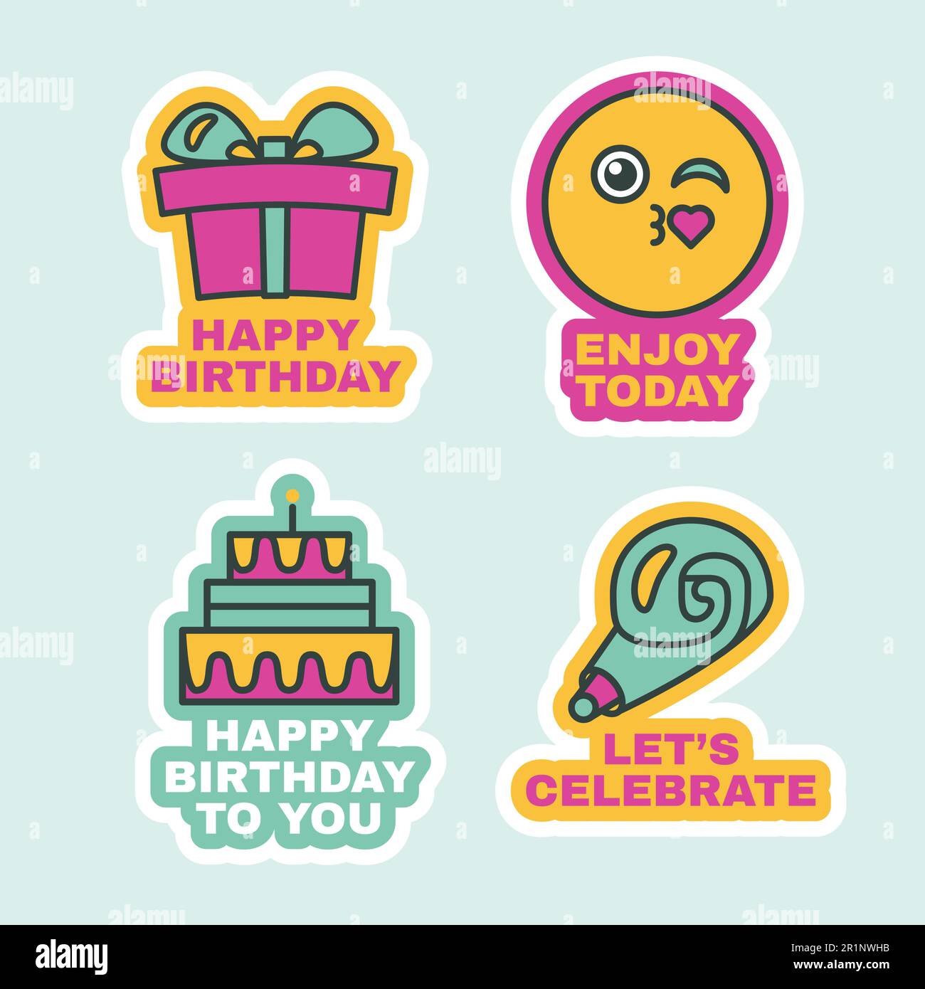 Birthday Labels Set, Cute Greeting Stickers for Messaging. Cartoon ...