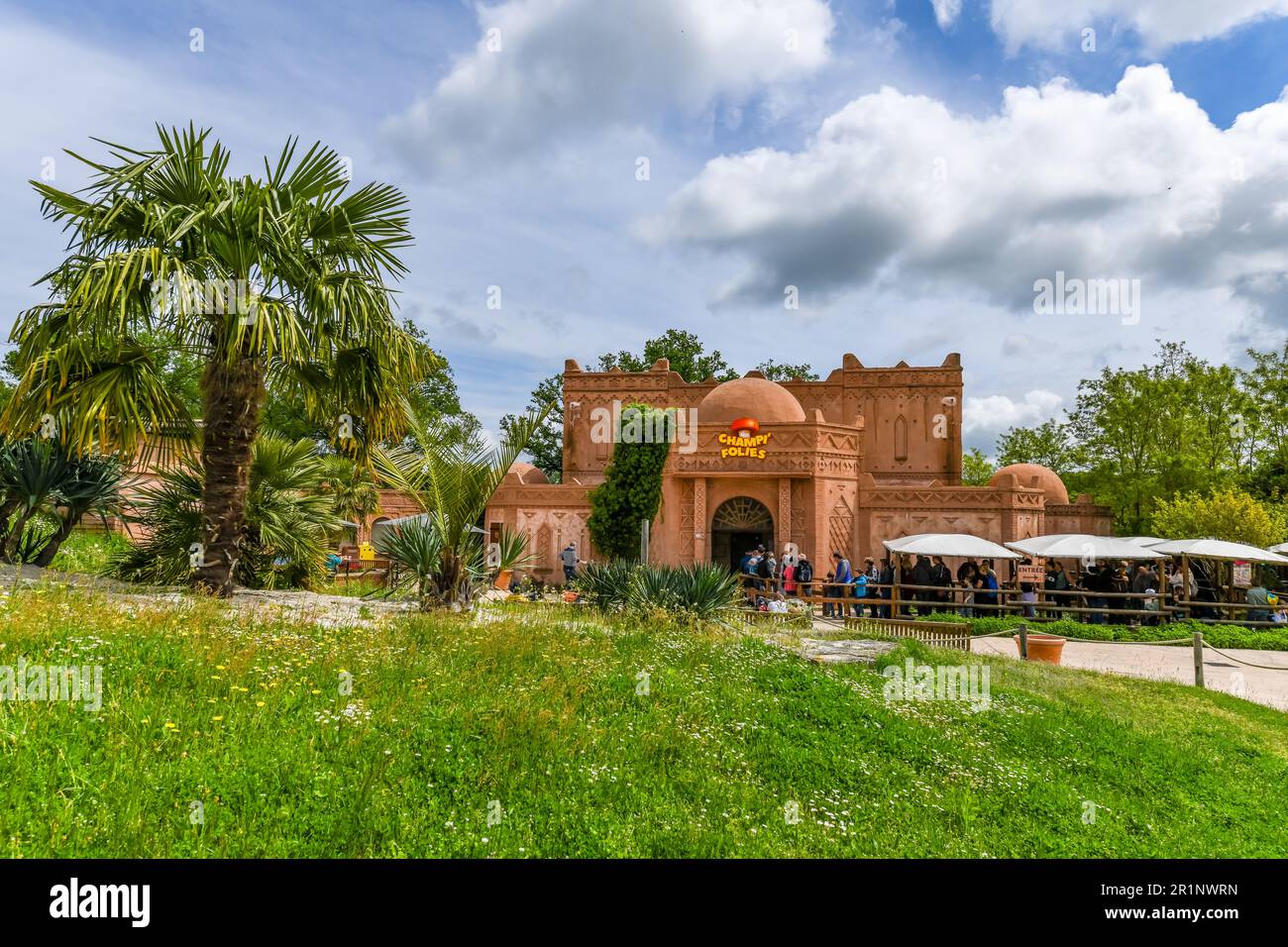 Exterior of the dark ride "Champi'folies' at Le Pal theme park in ...