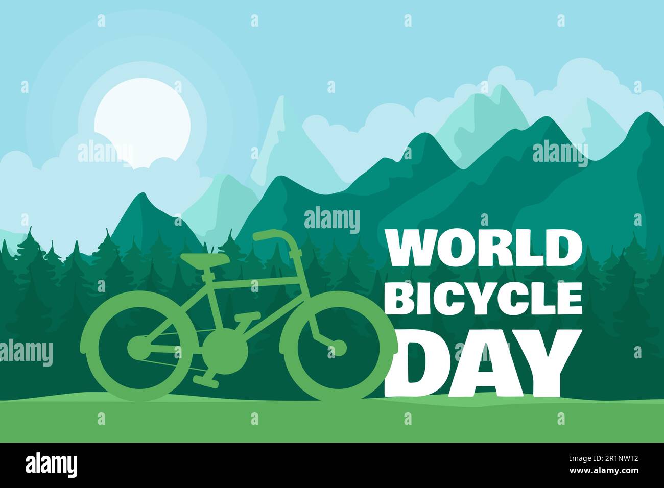 Bright bicycle as Eco transport day greeting illustration with text ...