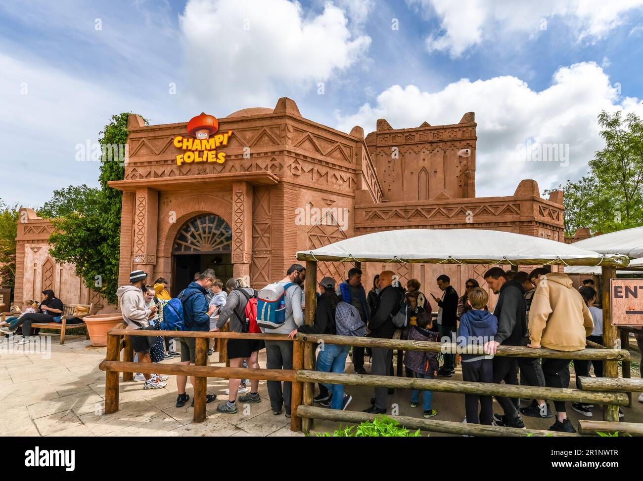 Exterior of the dark ride "Champi'folies' at Le Pal theme park in ...