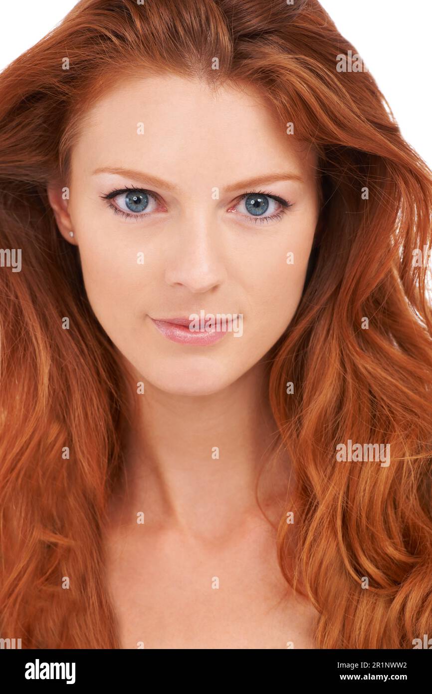 Beauty, ginger and portrait of woman in studio for natural makeup ...