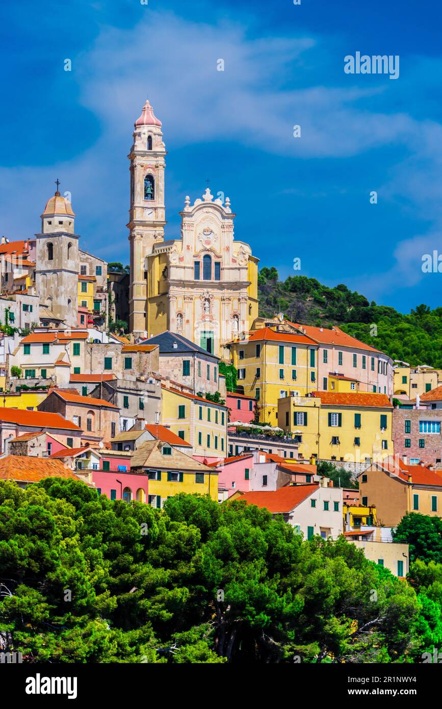 The village of Cervo on the Italian Riviera in the province of Imperia ...
