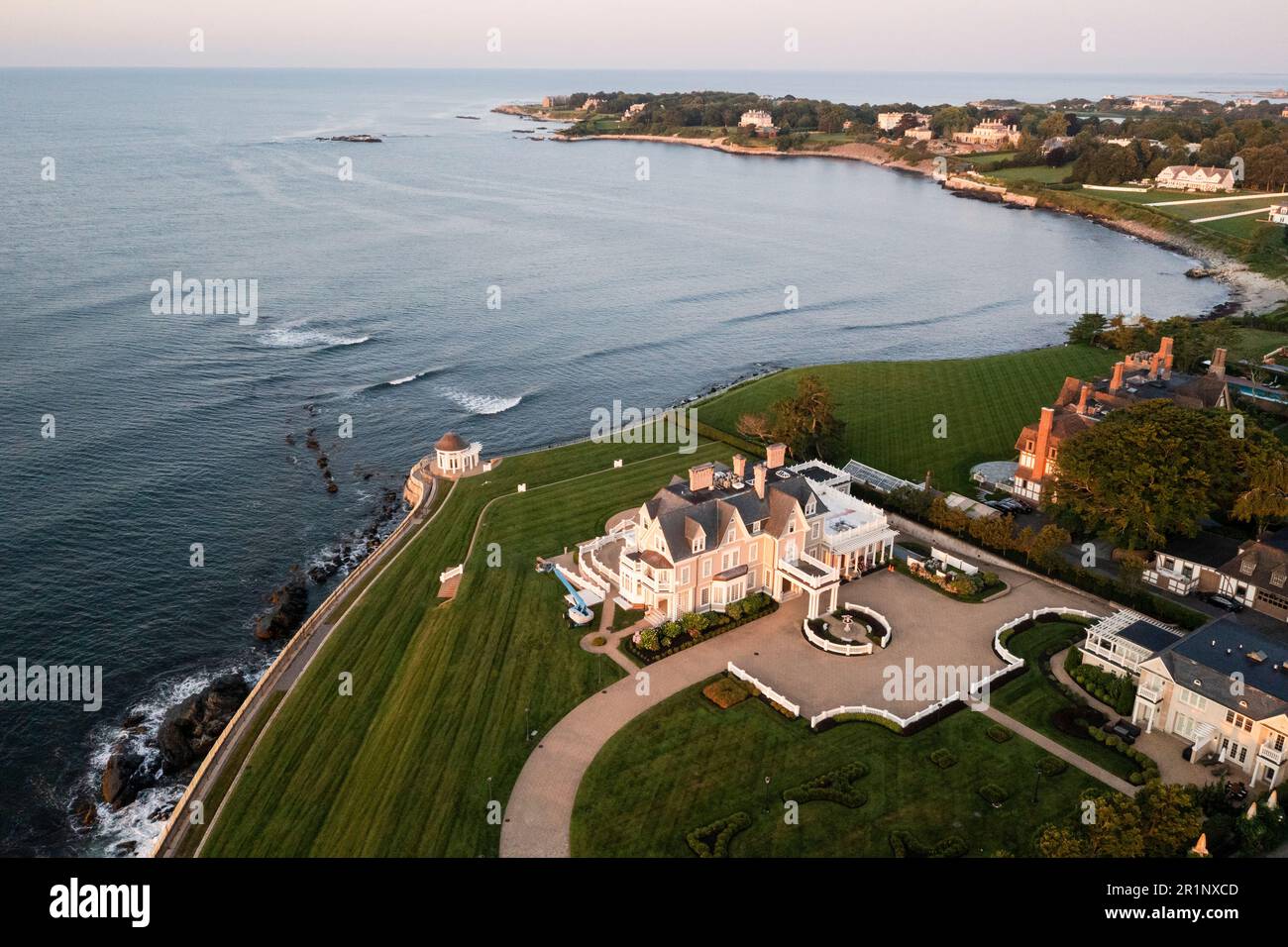 Newport Cliff Walk Anglesea mansion at sunrise by aerial drone Stock ...