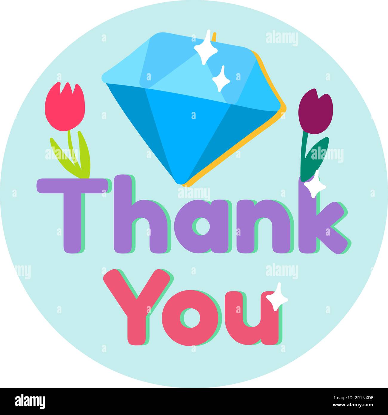 Thank you concept icon. Shiny diamond color printable sticker. Jewelry patch. Women's day ...