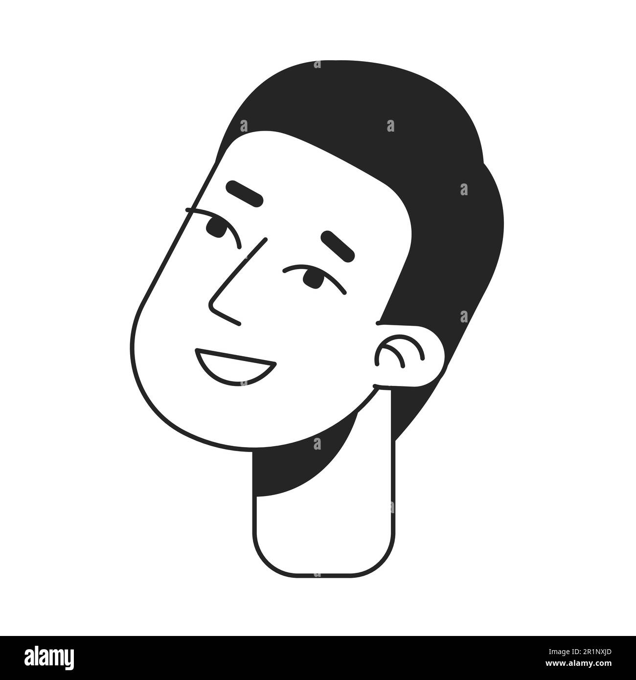 Happy Man With Happy Curious Face Monochrome Flat Linear Character Head