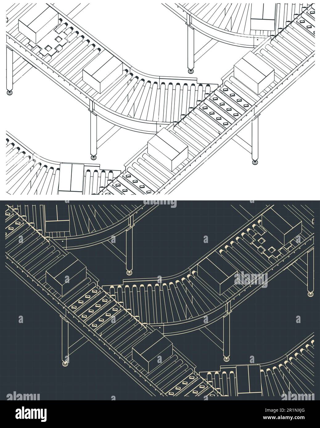 Stylized vector illustrations of automated conveyor lines for factory ...