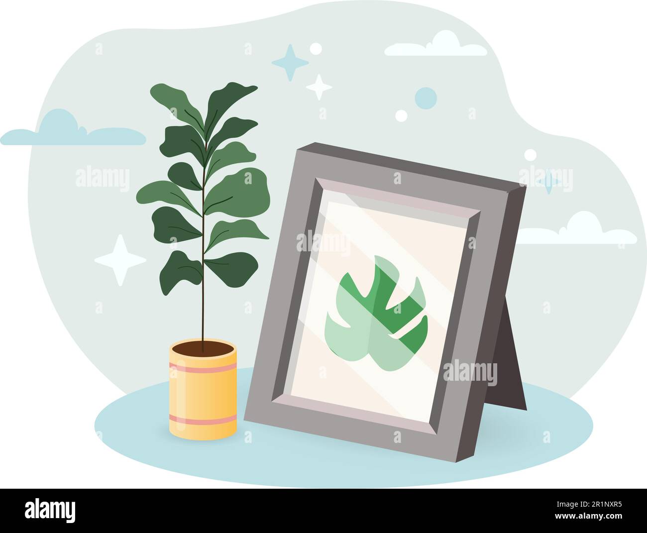 Photo Frame illustration. Pot, plant, leaf, picture. Editable vector ...