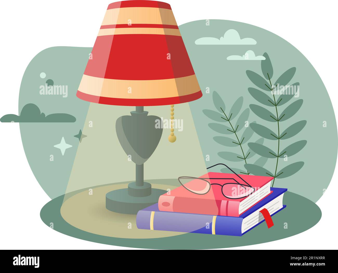 Bed Lamp illustration. Lamp, books, light, glasses. Editable vector ...