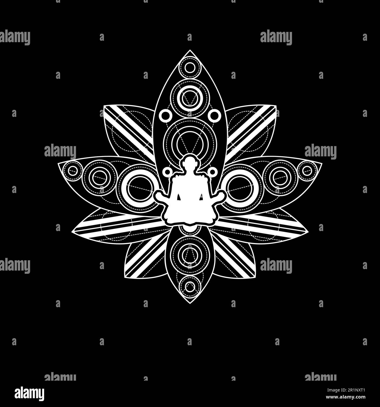 Lotus Yoga Logo Template White Outline on Black Background. Female ...
