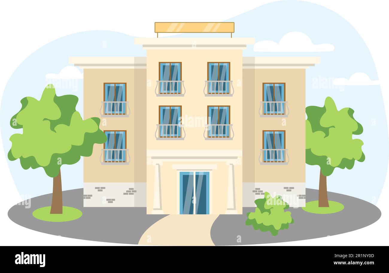 Cottage illustration. Building, tree, window, door. Editable vector ...