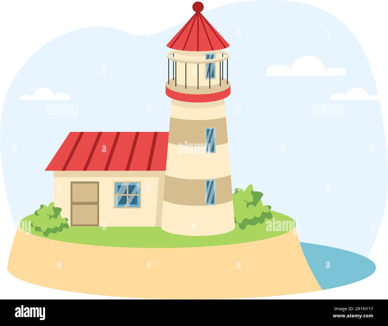 Lighthouse illustration. Building, roof, window, door, tower. Editable ...