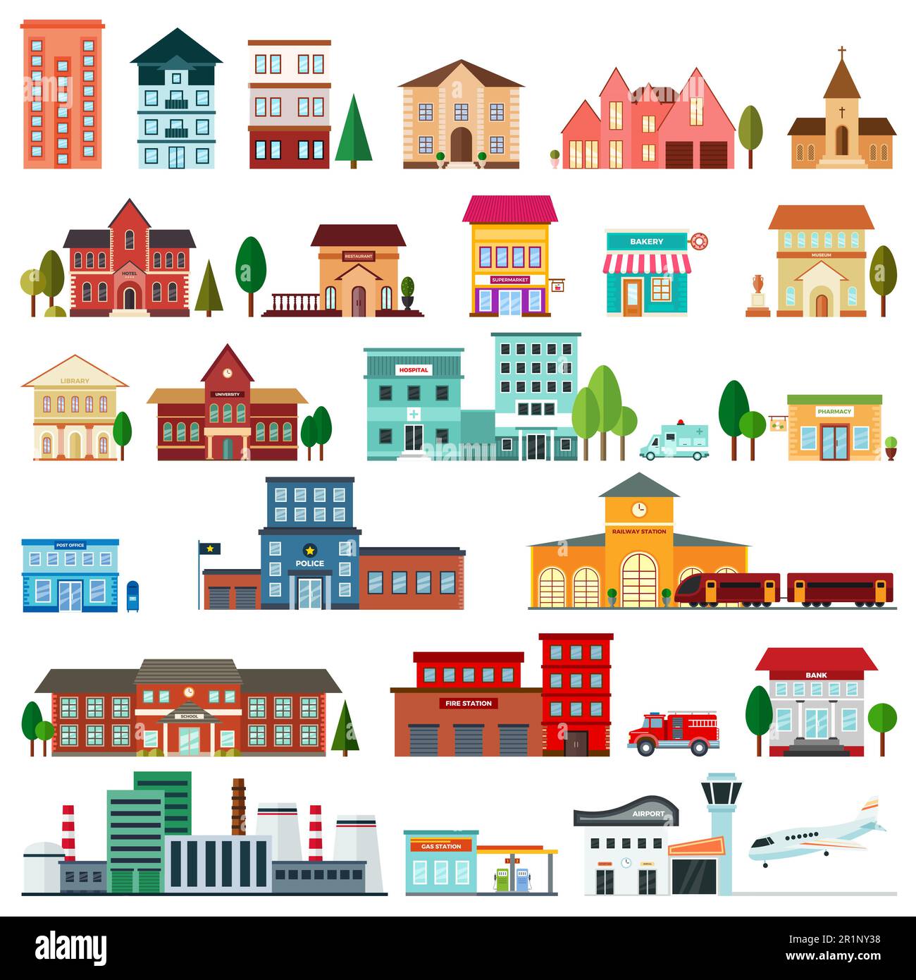 Colored and flat urban government buildings icons Stock Vector Image ...